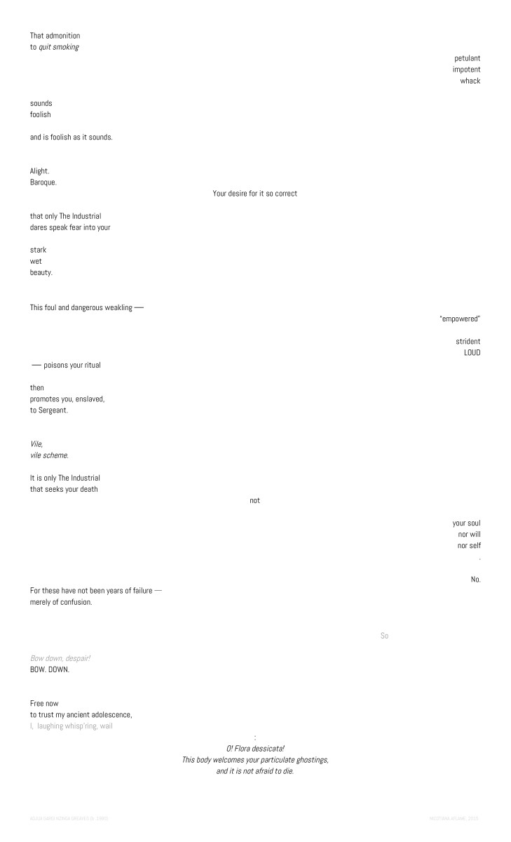 "Nicotiana Aflame" by Adjua Gargi Nzinga Greaves - The Poetry Project