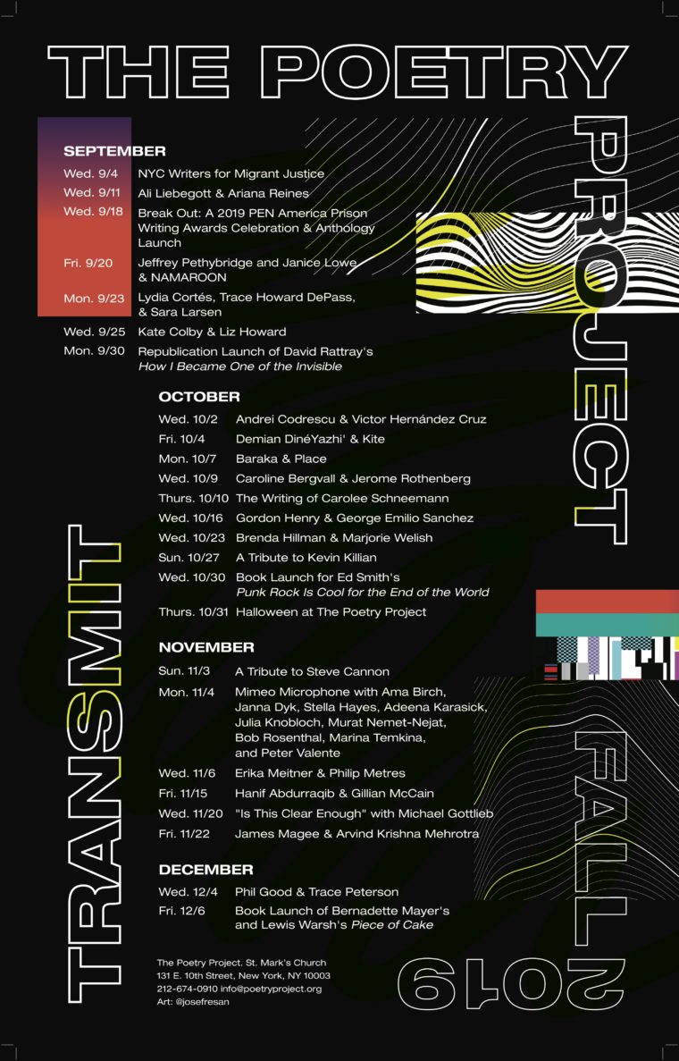 September to December 2019 at The Poetry Project - The Poetry Project