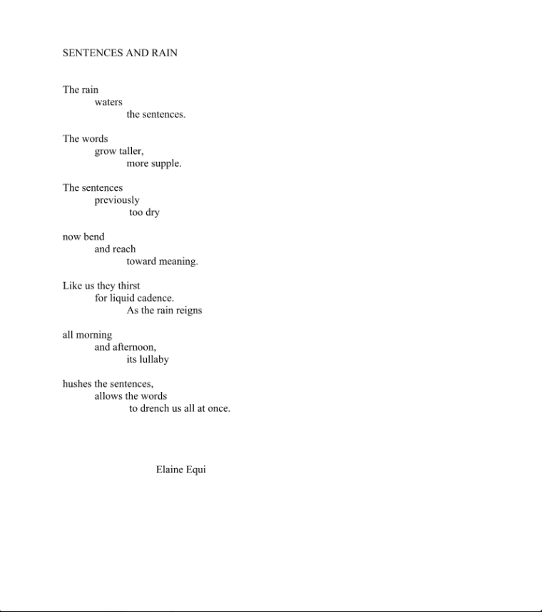 "SENTENCES AND RAIN" by Elaine Equi - The Poetry Project