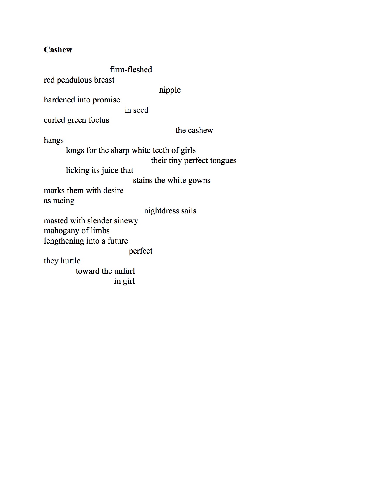 "Cashew" by M. NourbeSe Philip - The Poetry Project