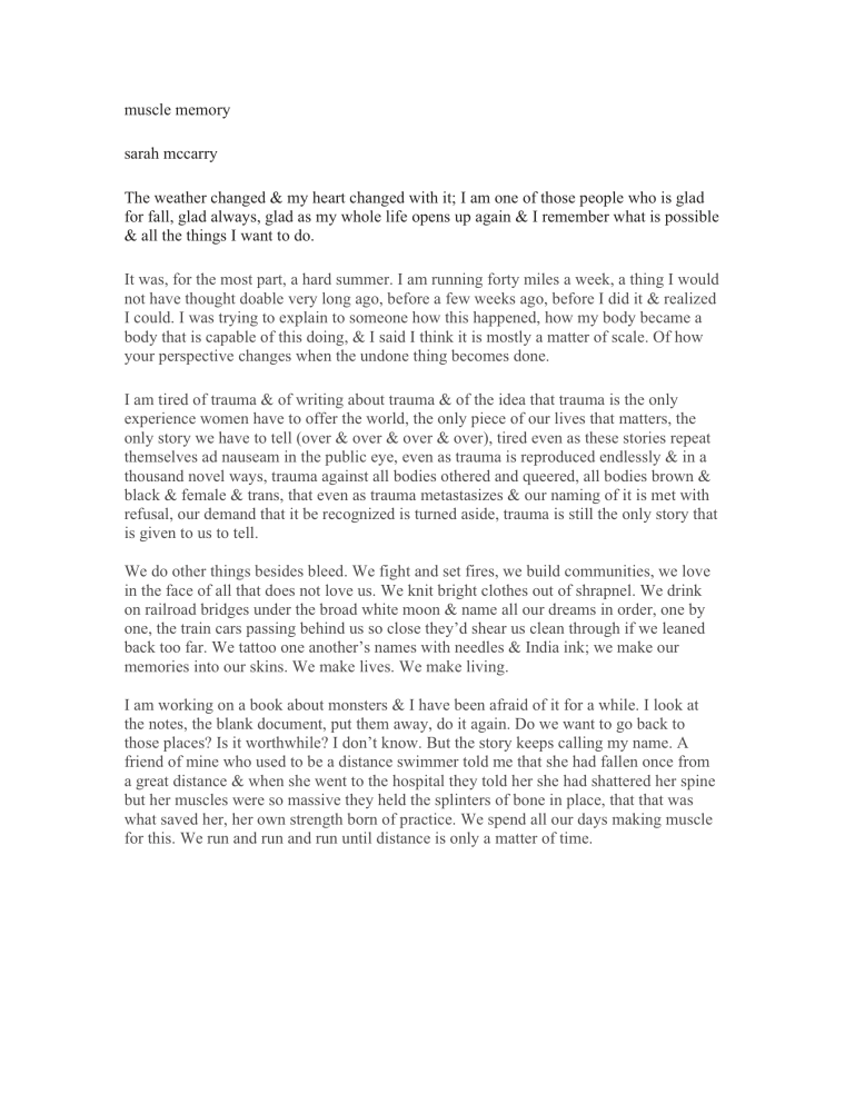 "muscle memory" by Sarah McCarry - The Poetry Project